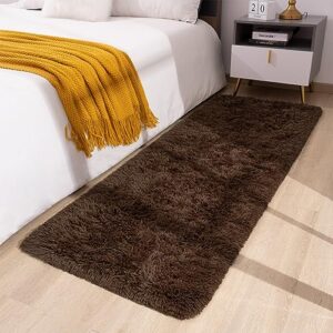 toneed fluffy runner rug for bedroom living room, 2 x 6 feet brown shaggy rug super soft modern indoor area rug fuzzy plush carpet for dorm nursery kids room home decorative