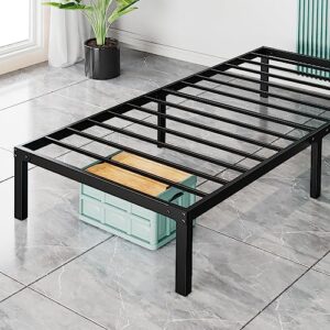 sweetcrispy twin bed frame - heavy duty metal platform bed frames twin size with storage space under frame, 14 inches, sturdy steel slat support, no box spring needed