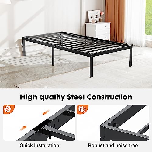 Sweetcrispy Twin Bed Frame - Heavy Duty Metal Platform Bed Frames Twin Size with Storage Space Under Frame, 14 Inches, Sturdy Steel Slat Support, No Box Spring Needed