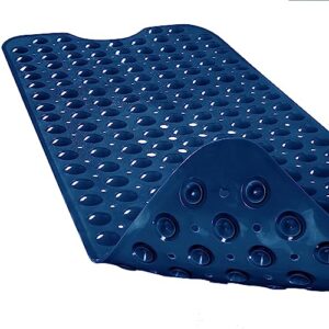 duwenem bath mat for tub and shower - extra large 39 x 16 inch non slip bathtub mat with drain holes & suction cups - machine washable bathroom mat (navy blue)