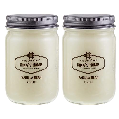 Nika's Home 12oz Mason Jar Soy Candles - 2 Pack (Vanilla Bean)