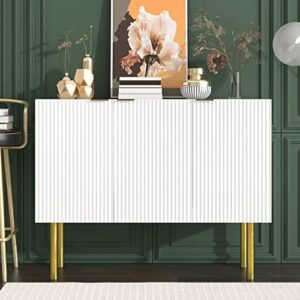 Tdewlye Luxury Style Sideboard Cabinet with Gold Metal Legs & Handles,Adjustable Shelves,for Dining Room Living Room Entryway (White@s)