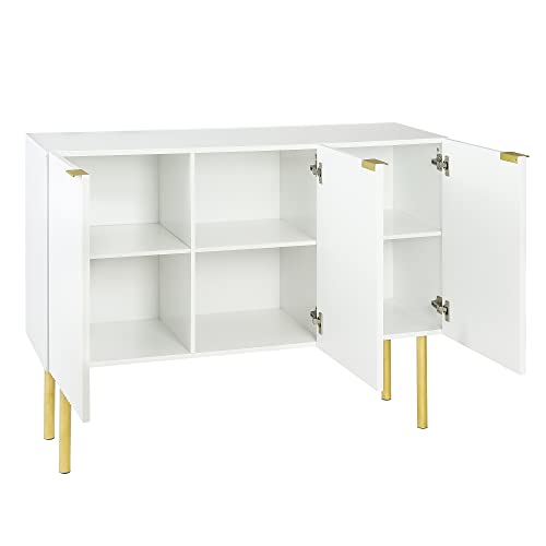 Tdewlye Luxury Style Sideboard Cabinet with Gold Metal Legs & Handles,Adjustable Shelves,for Dining Room Living Room Entryway (White@s)