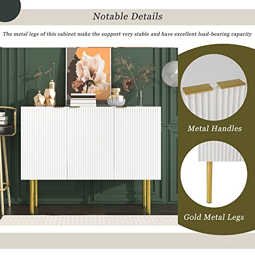 Tdewlye Luxury Style Sideboard Cabinet with Gold Metal Legs & Handles,Adjustable Shelves,for Dining Room Living Room Entryway (White@s)