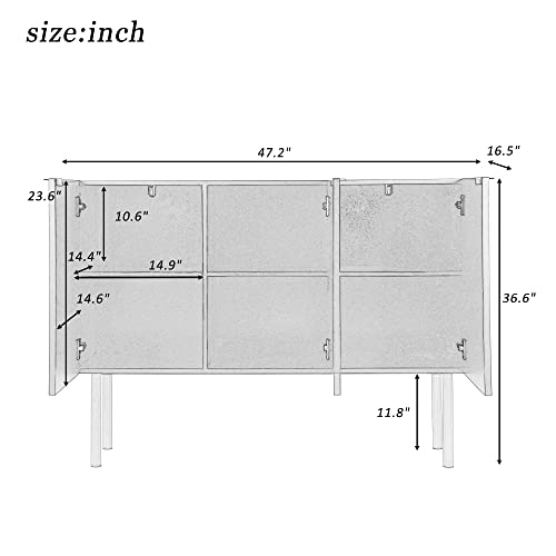 Tdewlye Luxury Style Sideboard Cabinet with Gold Metal Legs & Handles,Adjustable Shelves,for Dining Room Living Room Entryway (White@s)