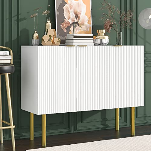 Tdewlye Luxury Style Sideboard Cabinet with Gold Metal Legs & Handles,Adjustable Shelves,for Dining Room Living Room Entryway (White@s)