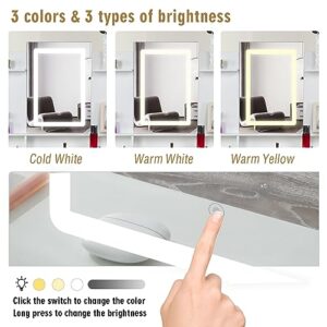 White Modern Vanity Set with LED Lighted Mirror, Makeup Vanity Desk with 2 Drawers, Multiple Shelves & Cushioned Stool, Vanity Table Mirror with 3 Color Modes for Bedroom