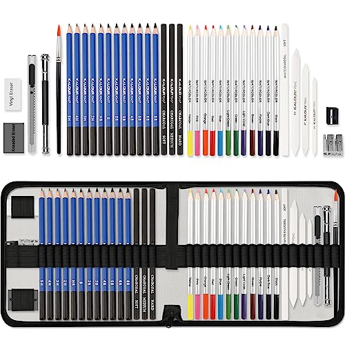 KALOUR Sketching Coloring Art Set - 38 Pieces Drawing Kit with Sketch Pencils,Watercolor Pencils,Charcoal,Brush,Eraser -Portable Zippered Travel Case - Art Supplies for Artists Beginners Adults Kids