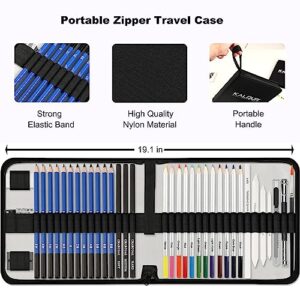 KALOUR Sketching Coloring Art Set - 38 Pieces Drawing Kit with Sketch Pencils,Watercolor Pencils,Charcoal,Brush,Eraser -Portable Zippered Travel Case - Art Supplies for Artists Beginners Adults Kids