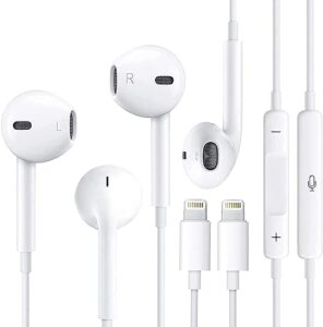 2 pack-apple earbuds/iphone headphones/wired earphones/lightning headsets[apple mfi certified] built-in microphone & volume control compatible with iphone 14/13/12/11/se/xr/8/7 support all ios system