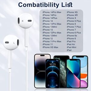 2 Pack-Apple Earbuds/iPhone Headphones/Wired Earphones/Lightning Headsets[Apple MFi Certified] Built-in Microphone & Volume Control Compatible with iPhone 14/13/12/11/SE/XR/8/7 Support All iOS System