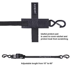 Ayaport Boat Tie Down Straps to Trailer (Stainless Steel Ratchet) 5 Feet, 2400lbs Break Strength Heavy Duty Ratchet Boat Straps, Boat Transom Straps Boat Trailer Accessories for Boating Safety