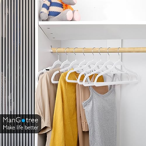 ManGotree 30 Pack Velvet Hangers with Tie Bar, Non-Slip Suit Hangers, Heavy Duty Felt Hangers with 360° Swivel Hook, Space Saving Coat Hangers, Ultra-Thin Clothes Hangers (White)