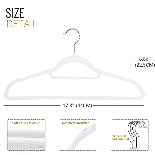 ManGotree 30 Pack Velvet Hangers with Tie Bar, Non-Slip Suit Hangers, Heavy Duty Felt Hangers with 360° Swivel Hook, Space Saving Coat Hangers, Ultra-Thin Clothes Hangers (White)