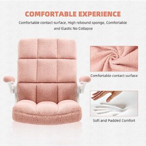 SEATZONE Pink Office Chair Home Office Desk Chairs with Flip-up Armrest, Rolling Desk Chair with Wheels, Faux Fur Computer Chairs Adjustable Backward Tilt