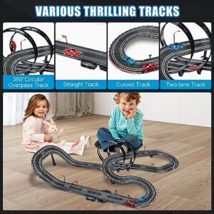 Losbenco Slot Car Race Track Sets, Battery or Electric Race Car Track with 2 High-Speed Slot Cars, 2 Electric Controller and 2 Manual Controller Circular Overpass Track, Gift for Kids Ages 6 7 8-12