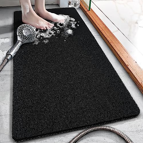 LOCHAS Shower Mat Non Slip Bathtub Mats 24 x 16 Inch, Soft Loofah Bath Mat for Bathroom, Bath Tub, Shower Floor, Dry Fast, Black