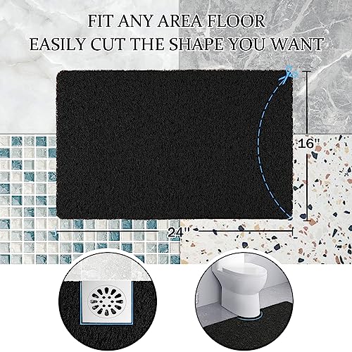 LOCHAS Shower Mat Non Slip Bathtub Mats 24 x 16 Inch, Soft Loofah Bath Mat for Bathroom, Bath Tub, Shower Floor, Dry Fast, Black