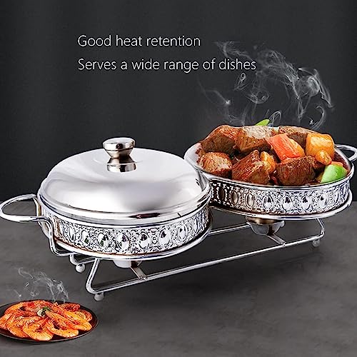 XENITE Food Heater - Buffet Server and Heater, Burner to Keep Food Warm, Hot Pot Buffet Set with Toughened Glass Lid, Clear Lid Server Hot Pot Buffet Set,(Size:2L,Color:Silver)