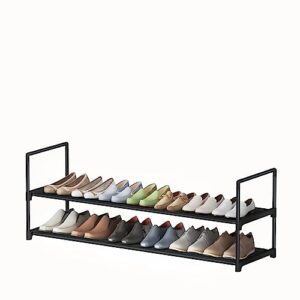 hithim 2 tier long shoe rack,stackable wide shoe shelf for shoe storage,sturdy shoe stand,non-woven fabric shoe organizer for closet,upgrade shoe holder for entryway, doorway and bedroom