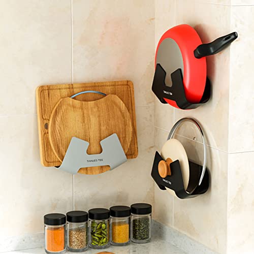 Wall Mounted Pot Lid Holder Pan Pot Pan Cover Stand Multifunction Cutting Board Holder Storage Organizer Punch Free