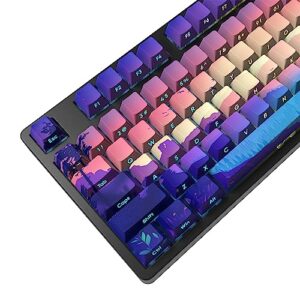 jsjt pbt keycaps-side printed translucent keycaps,multi-coloured style shine through custom keycaps,124 keys cherry profile keycap set for cherry mx switches mechanical keyboards