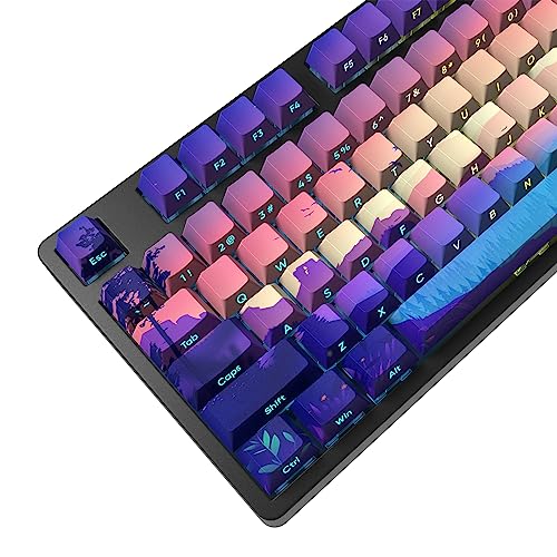 JSJT PBT Keycaps-Side Printed Translucent Keycaps,Multi-Coloured Style Shine Through Custom Keycaps,124 Keys Cherry Profile Keycap Set for Cherry MX Switches Mechanical Keyboards