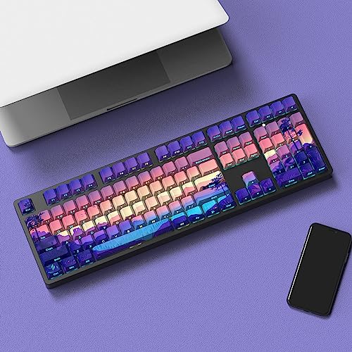 JSJT PBT Keycaps-Side Printed Translucent Keycaps,Multi-Coloured Style Shine Through Custom Keycaps,124 Keys Cherry Profile Keycap Set for Cherry MX Switches Mechanical Keyboards