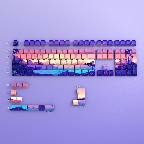 JSJT PBT Keycaps-Side Printed Translucent Keycaps,Multi-Coloured Style Shine Through Custom Keycaps,124 Keys Cherry Profile Keycap Set for Cherry MX Switches Mechanical Keyboards