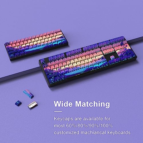 JSJT PBT Keycaps-Side Printed Translucent Keycaps,Multi-Coloured Style Shine Through Custom Keycaps,124 Keys Cherry Profile Keycap Set for Cherry MX Switches Mechanical Keyboards