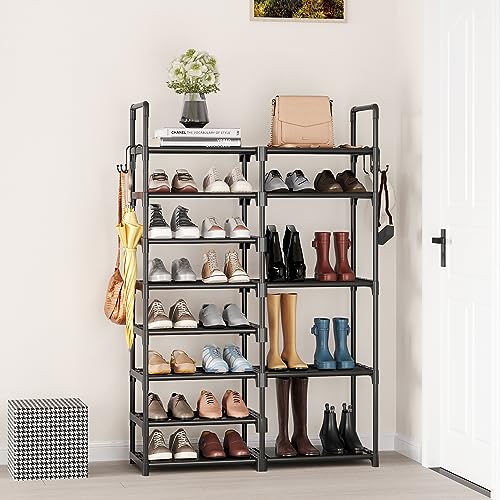 COAPUKT 8 Tiers Metal Shoe Rack Organizer 26-32 Pairs Shoe Tower Unit Shelf,Tall Shoe Storage,Shoe Holder,Shoe Stand,Lager Shoe Storage Organizer for Closet Door, Entryway(Black)