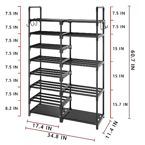 COAPUKT 8 Tiers Metal Shoe Rack Organizer 26-32 Pairs Shoe Tower Unit Shelf,Tall Shoe Storage,Shoe Holder,Shoe Stand,Lager Shoe Storage Organizer for Closet Door, Entryway(Black)