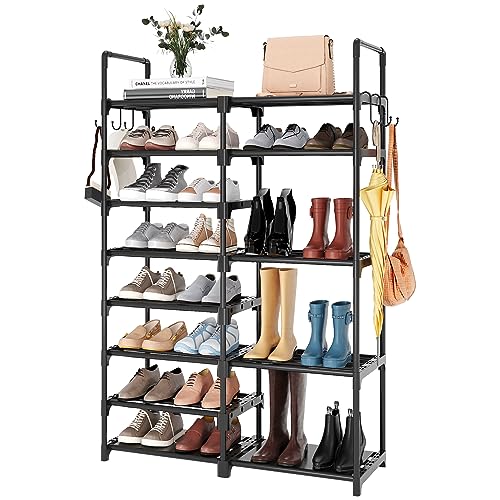 COAPUKT 8 Tiers Metal Shoe Rack Organizer 26-32 Pairs Shoe Tower Unit Shelf,Tall Shoe Storage,Shoe Holder,Shoe Stand,Lager Shoe Storage Organizer for Closet Door, Entryway(Black)