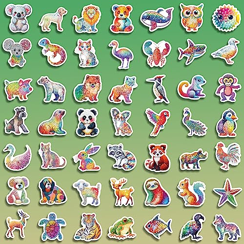 ViKiVi 100 Pcs Cute Animal Stickers, Diamond Art Animal Aesthetic Stickers for Kids Teens Adults, Waterproof Water Bottle Stickers Laptop Stickers, Cool Animal Sticker Pack