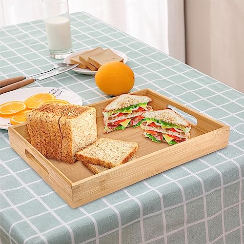 Sgigiul Bamboo Dinner Food Trays for Eating On Couch Party Platters for Serving Food Decorative Tray for Kitchen Counter Rectangle(15.74" Lx11.2”W and 14.76”Lx10.23”W)