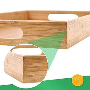 Sgigiul Bamboo Dinner Food Trays for Eating On Couch Party Platters for Serving Food Decorative Tray for Kitchen Counter Rectangle(15.74" Lx11.2”W and 14.76”Lx10.23”W)