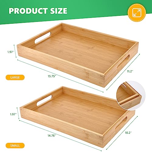 Sgigiul Bamboo Dinner Food Trays for Eating On Couch Party Platters for Serving Food Decorative Tray for Kitchen Counter Rectangle(15.74" Lx11.2”W and 14.76”Lx10.23”W)