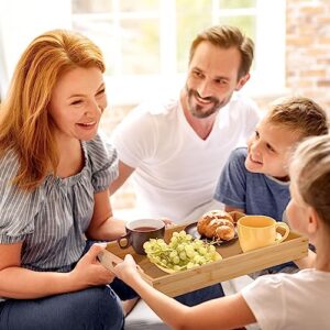 Sgigiul Bamboo Dinner Food Trays for Eating On Couch Party Platters for Serving Food Decorative Tray for Kitchen Counter Rectangle(15.74" Lx11.2”W and 14.76”Lx10.23”W)