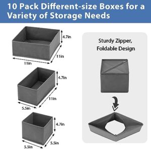 Fixwal 10 Pack Dresser Drawer Organizer for Clothing, Closet Organizers and Storage Box Foldable Fabric Drawer Dividers for Clothes Underwear Socks Bra Scarves Ties (Grey)