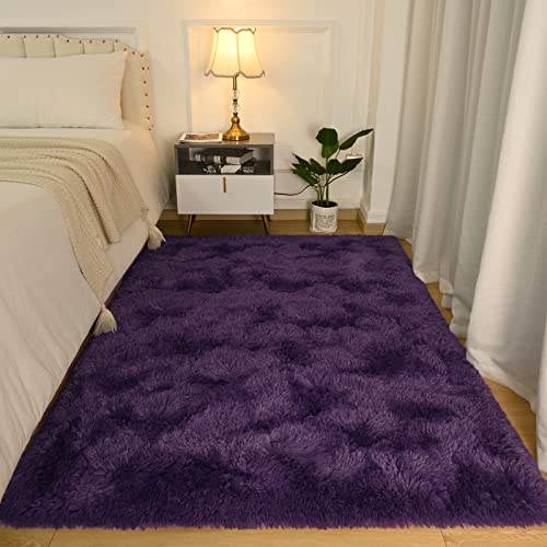 Softlife Ultra Soft Fluffy Area Rugs for Bedroom, Girls and Boys Room Kids Room Nursery Rug, 3 x 5 Feet Shaggy Fur Indoor Plush Modern Floor Carpet for Living Room, Dark Purple