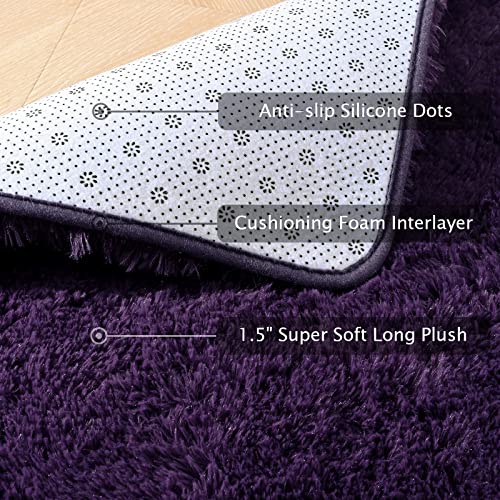 Softlife Ultra Soft Fluffy Area Rugs for Bedroom, Girls and Boys Room Kids Room Nursery Rug, 3 x 5 Feet Shaggy Fur Indoor Plush Modern Floor Carpet for Living Room, Dark Purple