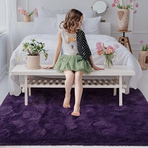 Softlife Ultra Soft Fluffy Area Rugs for Bedroom, Girls and Boys Room Kids Room Nursery Rug, 3 x 5 Feet Shaggy Fur Indoor Plush Modern Floor Carpet for Living Room, Dark Purple