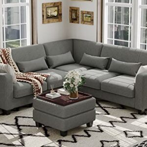 Belffin Reversible L Shaped Couch Small Convertible Sectional Sofa Couch L-Shaped Sofa with Storage Ottoman 4 Seat Sofas for Living Room Furniture Light Grey