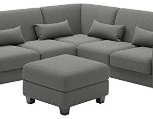 Belffin Reversible L Shaped Couch Small Convertible Sectional Sofa Couch L-Shaped Sofa with Storage Ottoman 4 Seat Sofas for Living Room Furniture Light Grey