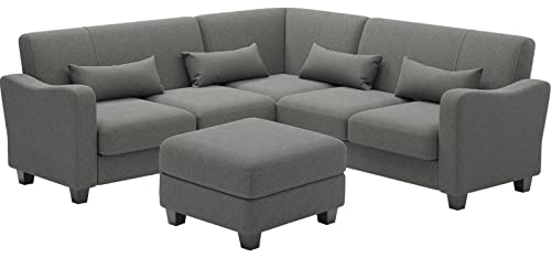 Belffin Reversible L Shaped Couch Small Convertible Sectional Sofa Couch L-Shaped Sofa with Storage Ottoman 4 Seat Sofas for Living Room Furniture Light Grey