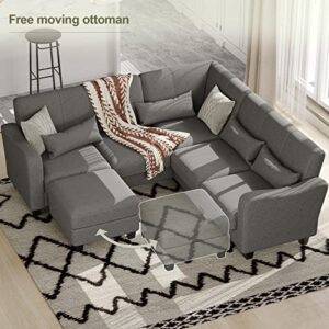 Belffin Reversible L Shaped Couch Small Convertible Sectional Sofa Couch L-Shaped Sofa with Storage Ottoman 4 Seat Sofas for Living Room Furniture Light Grey