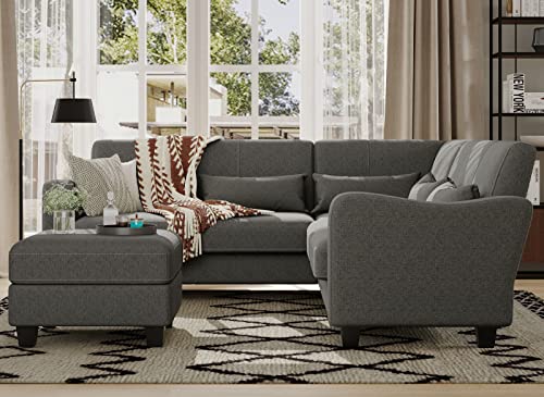 Belffin Reversible L Shaped Couch Small Convertible Sectional Sofa Couch L-Shaped Sofa with Storage Ottoman 4 Seat Sofas for Living Room Furniture Light Grey