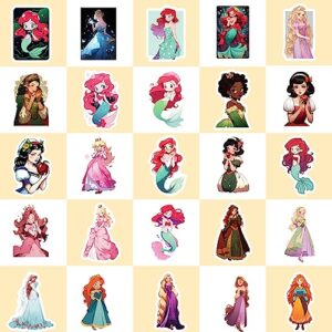 Cartoon Princess Stickers for Girls Kids 50PCS, Fairy Stickers Girl Stickers for Laptop Luggage Water Bottles Scrapbook Icicrim Waterproof Vinyl Decals