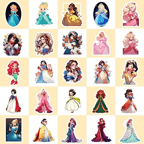 Cartoon Princess Stickers for Girls Kids 50PCS, Fairy Stickers Girl Stickers for Laptop Luggage Water Bottles Scrapbook Icicrim Waterproof Vinyl Decals