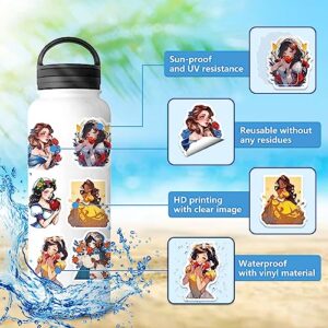 Cartoon Princess Stickers for Girls Kids 50PCS, Fairy Stickers Girl Stickers for Laptop Luggage Water Bottles Scrapbook Icicrim Waterproof Vinyl Decals